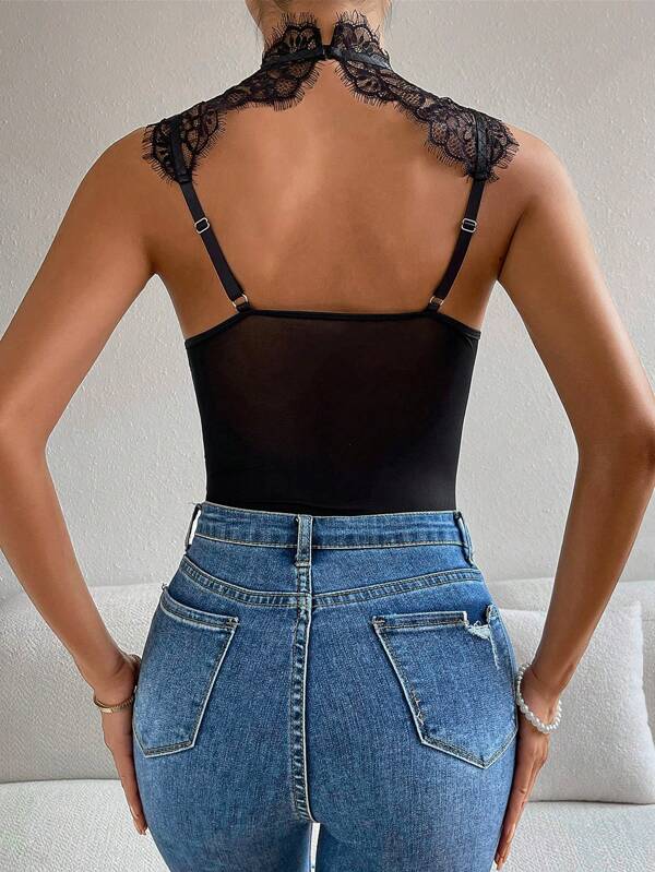 SHEIN SXY Body con abertura panel con encaje de pestaña bustier con ...