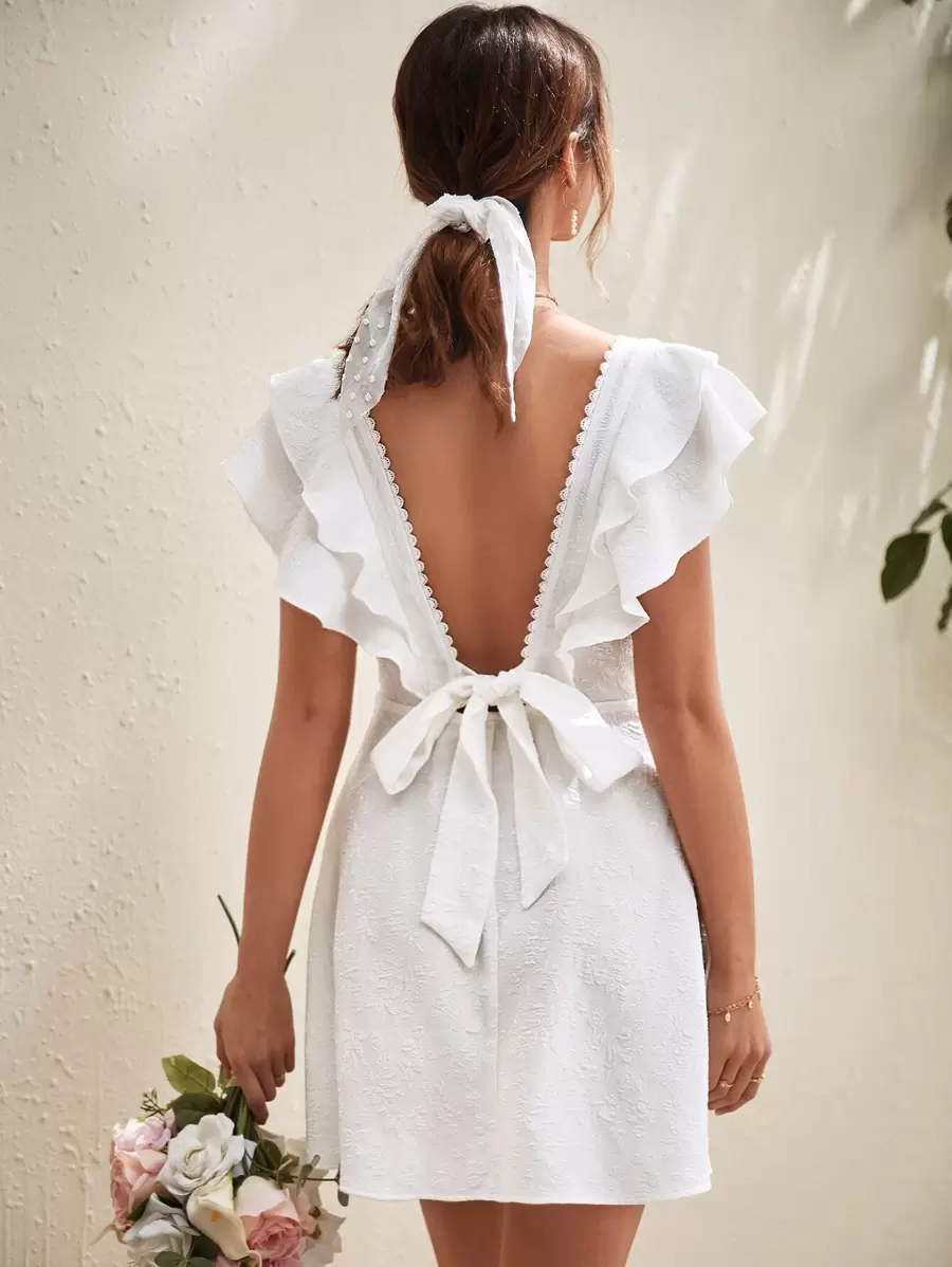 SHEIN Frenchy Tie Backless Lace Trim Ruffle Trim Dress | SHEIN USA