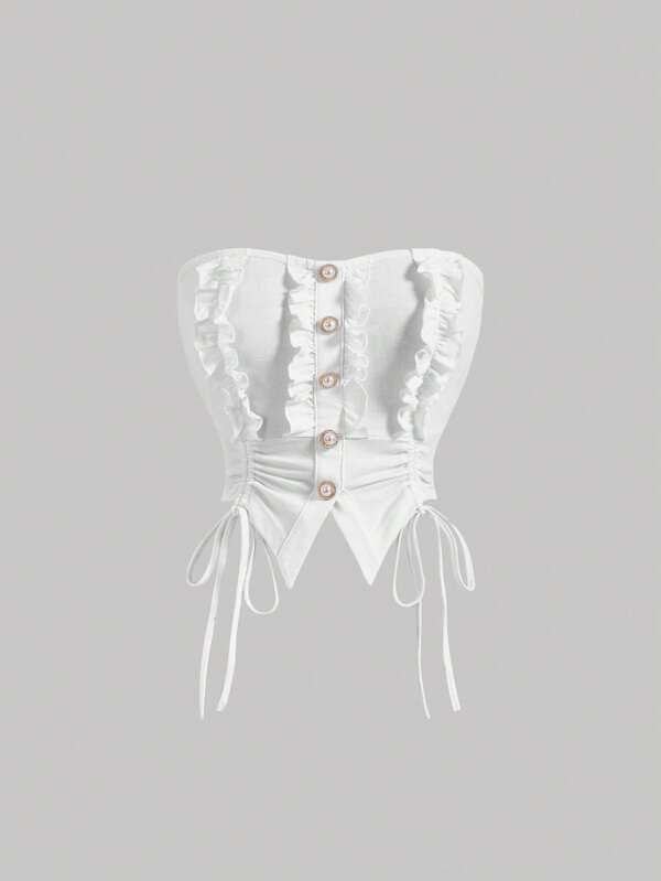 SHEIN MOD Button Front Drawstring Ruched Tube Top | SHEIN USA