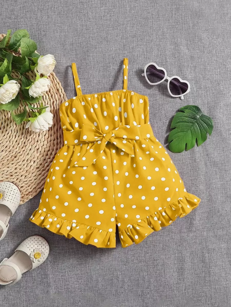 SHEIN Macacão Com Alças Para Bebê Menina Com Estampa De Bolinhas ...