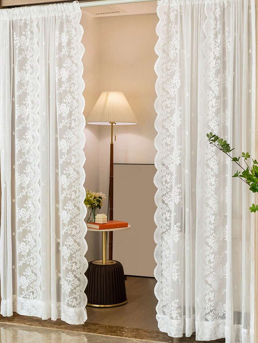 1pc Floral Lace Door Curtain, Modern Polyester Door Curtain For Home ...