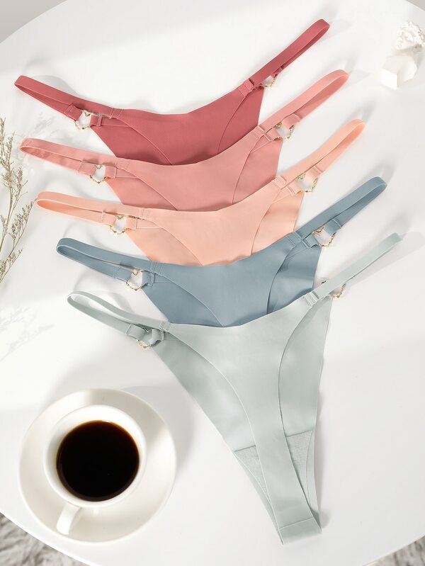 5pack Solid Buckle Detail Thong | SHEIN USA