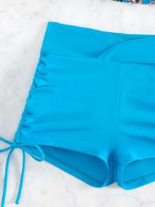 Tropical Print Ruffle Hem Drawstring Side Summer Beach Bikini Set ...