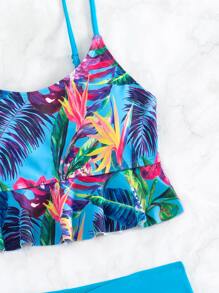 Tropical Print Ruffle Hem Drawstring Side Summer Beach Bikini Set ...