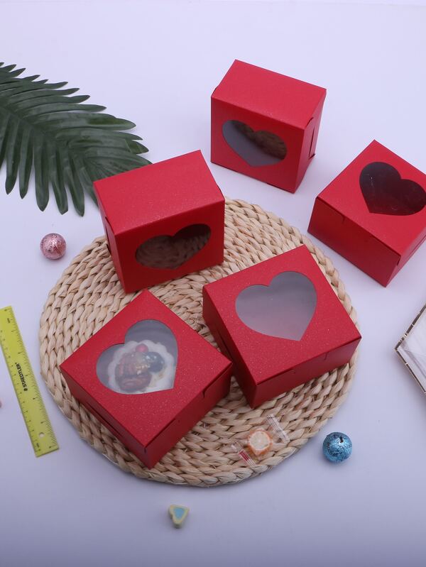5pcs Paper Packaging Box, Modern Hollow Out Heart Shaped Packaging Box ...