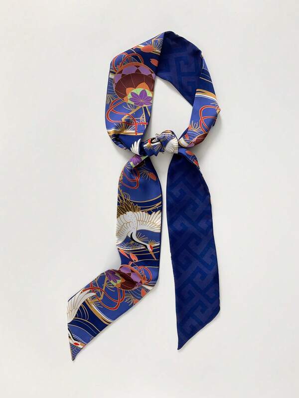 1pc Women Crane & Floral Print Vintage Twilly Scarf | SHEIN USA