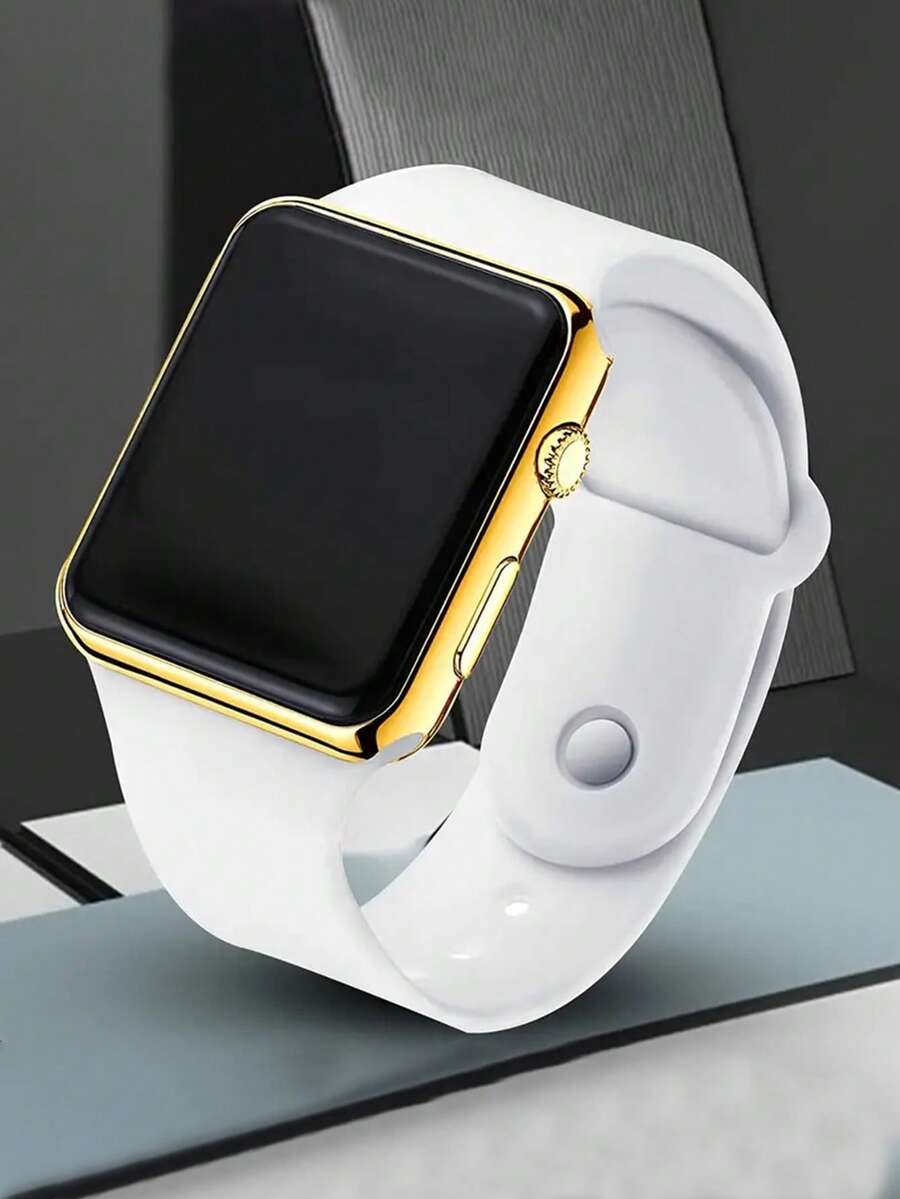 2pcs Black And White Rubber Strap Sporty Square Dial Digital Watch, For ...