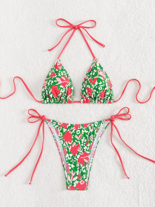 Floral Print Halter Triangle Tie Side Bikini Swimsuit Shein Usa