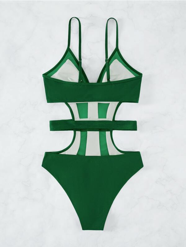 Boudoircore Cut Out Waist Contrast Mesh One Piece Swimsuit Shein Usa