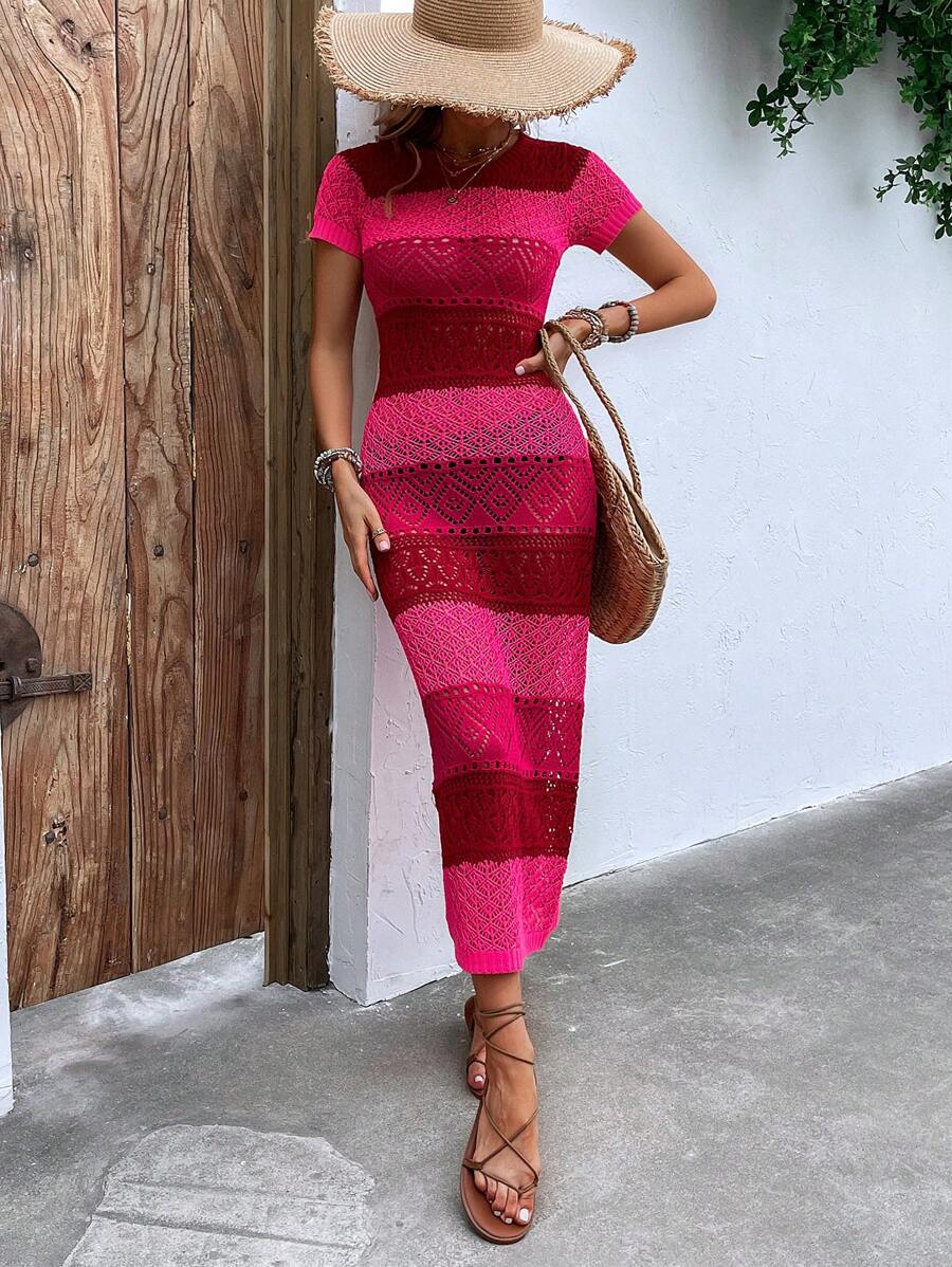 Knit Mix Color Block Cover Up Dress | SHEIN