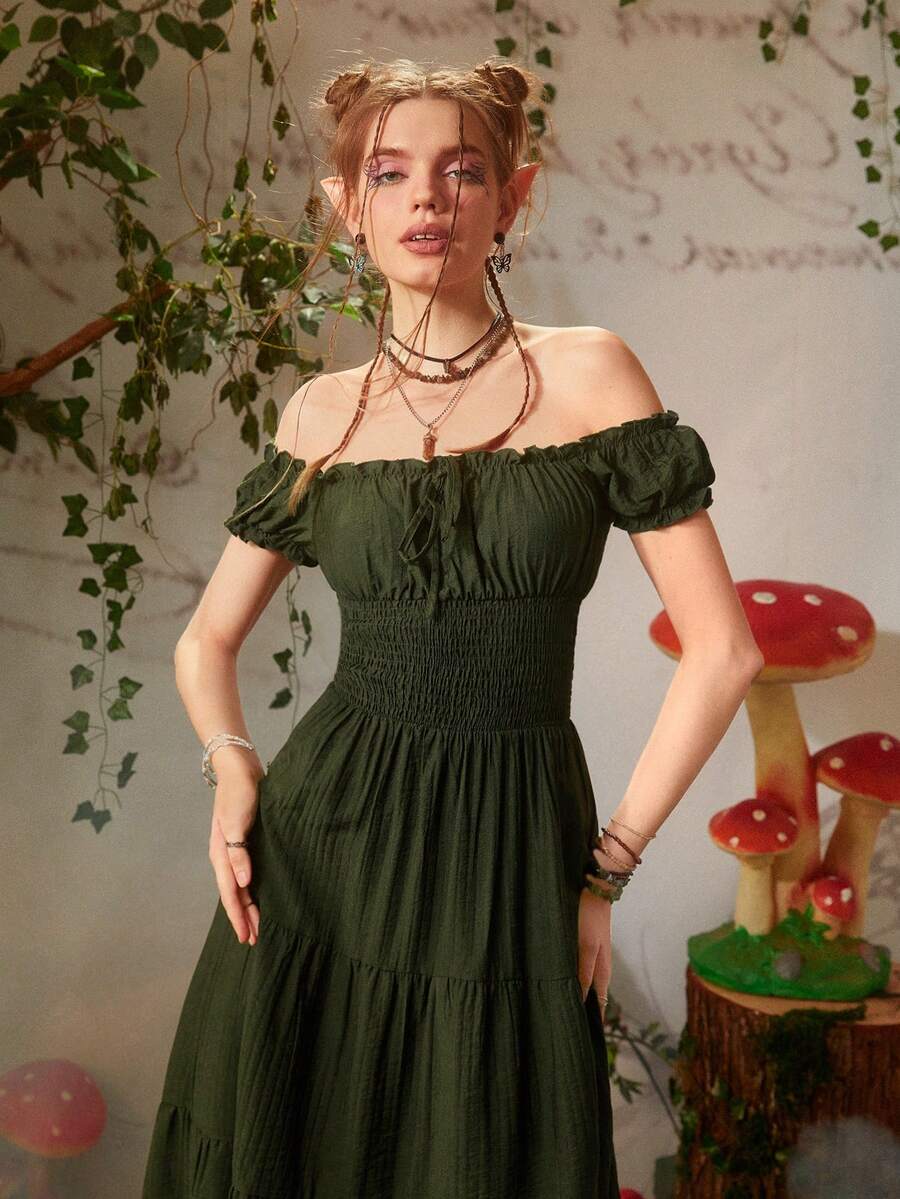 ROMWE Fairycore Off Shoulder Ruffle Hem Dress | SHEIN USA