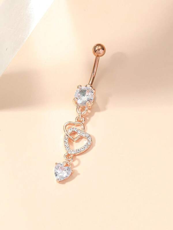 Cubic Zirconia Heart Decor Navel Belly Ring Popular Piercing Body ...