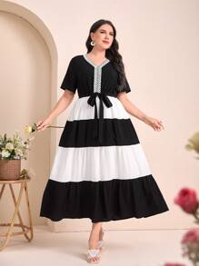 Mulvari Plus Colorblock Belted Dress | SHEIN USA