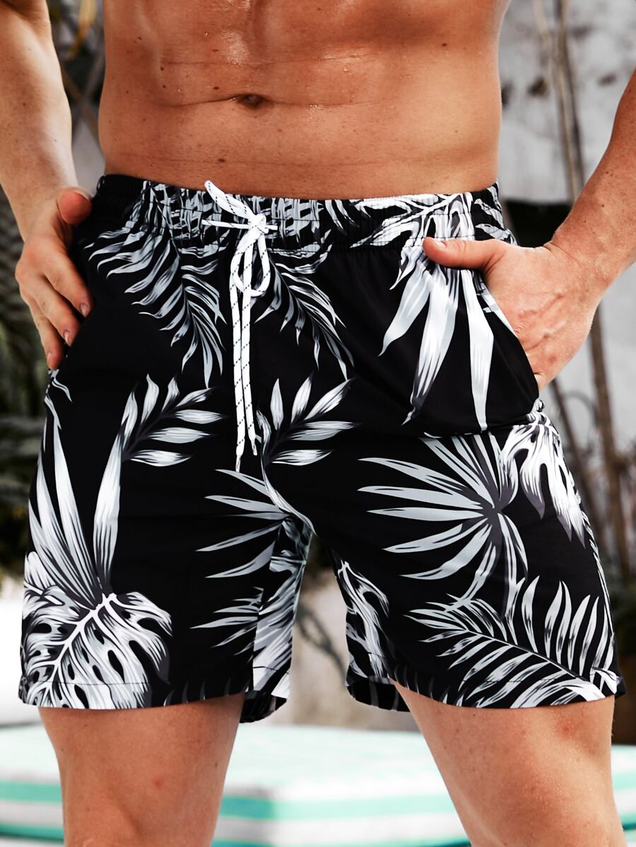 Manfinity Swimmode Men Tropical Graphic Print Drawstring Waist Swim ...