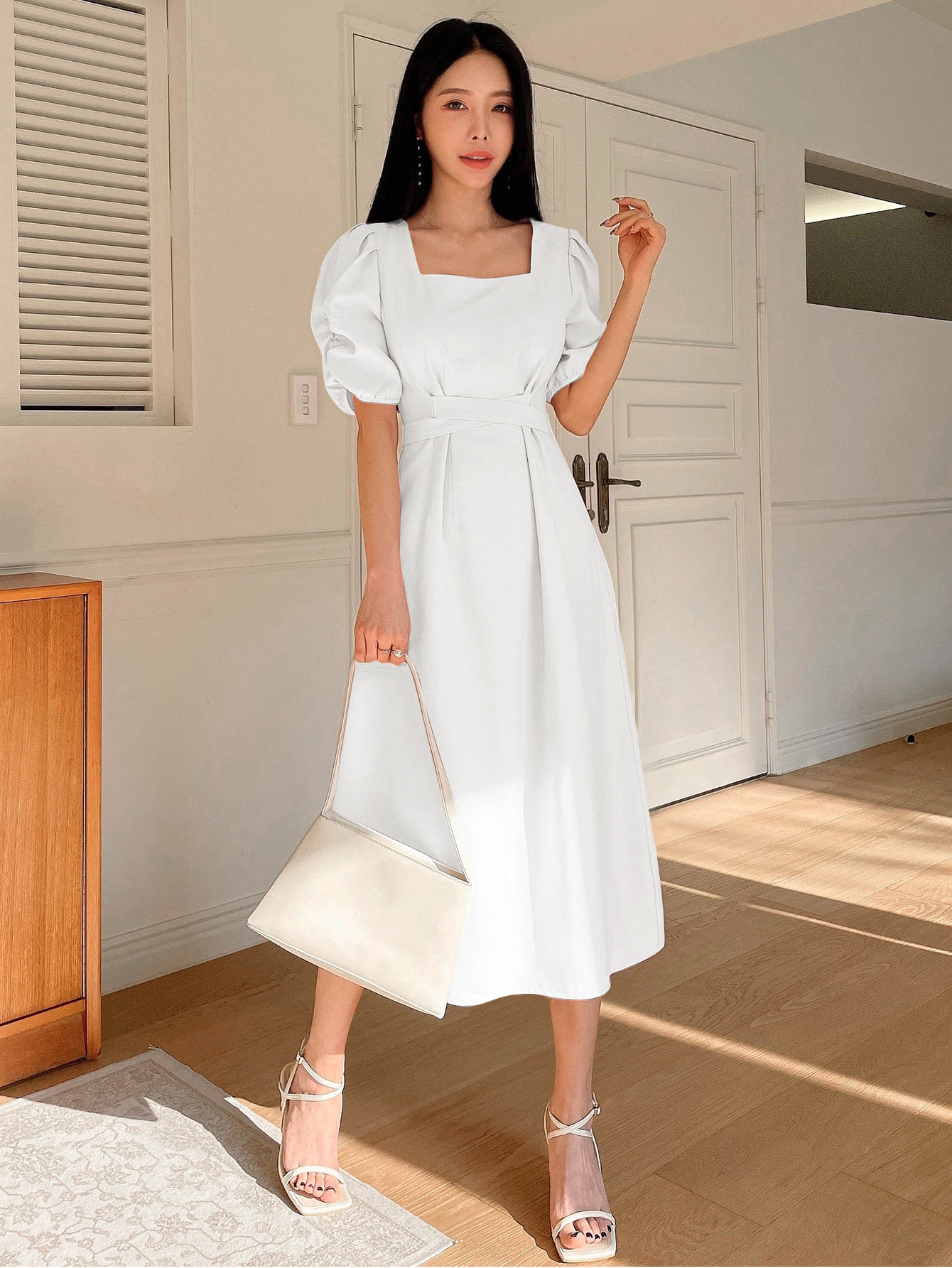 DAZY Vestido Con Detalles Plisados, Mangas Abullonadas Y Cuello ...