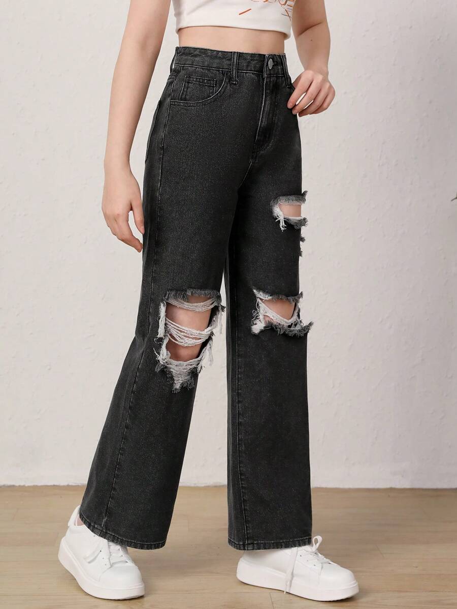 SHEIN Teen Girls Ripped Straight Leg Jeans | SHEIN UK