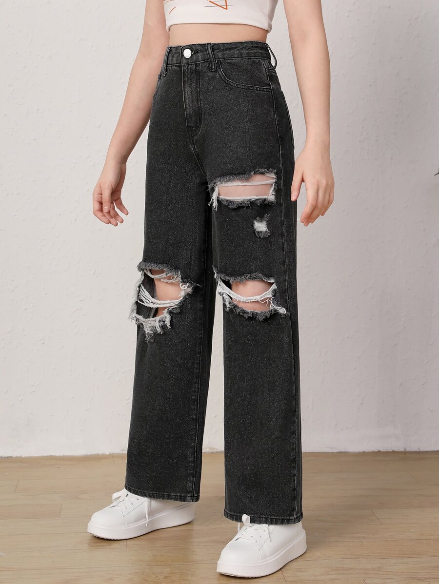 SHEIN Teen Girls Ripped Straight Leg Jeans | SHEIN UK