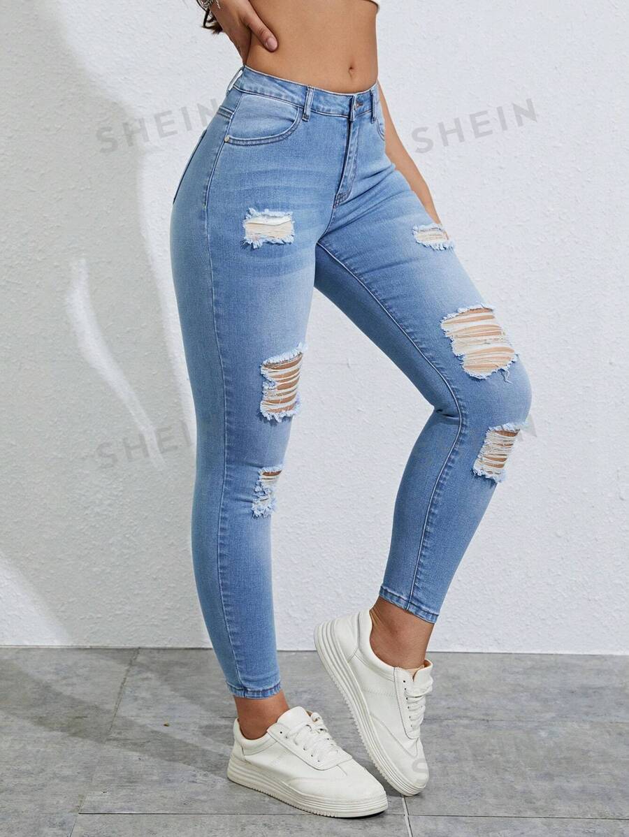 SHEIN Essnce Ripped Skinny Jeans | SHEIN USA
