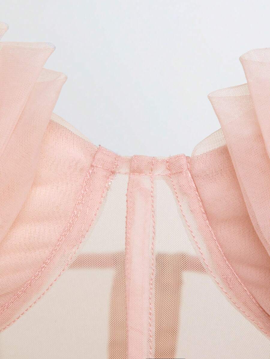 LOVING U Pleated Bust Sheer Mesh Bustier Top | SHEIN USA