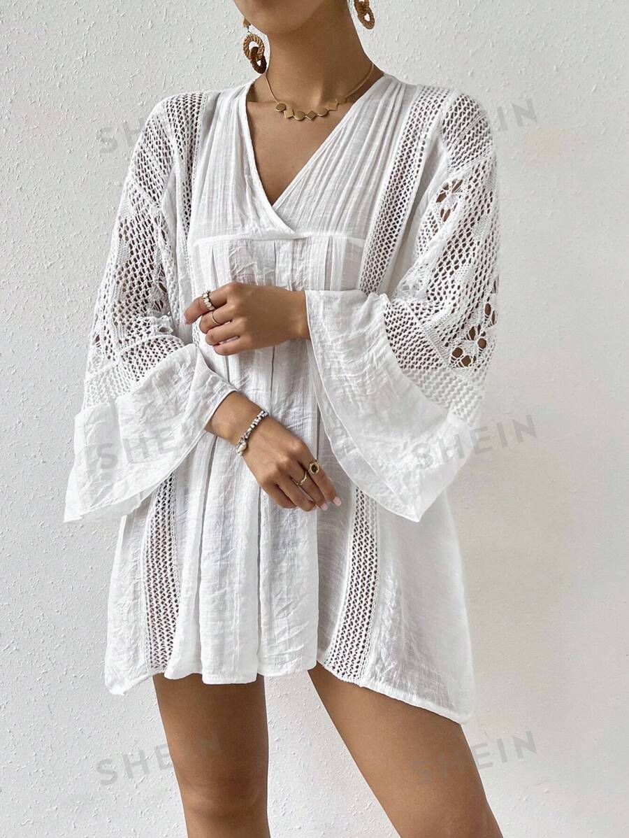 SHEIN Swim Summer Beach Women Vacation Swim Bamboo Joint Fabric Knitted ...