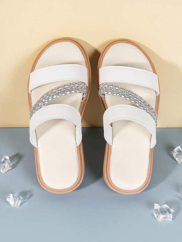 Girls Braided Detail Slide Sandals Vacation Outdoor Flat Sandals Shein Uk