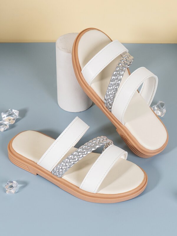 Girls Braided Detail Slide Sandals Vacation Outdoor Flat Sandals Shein Uk