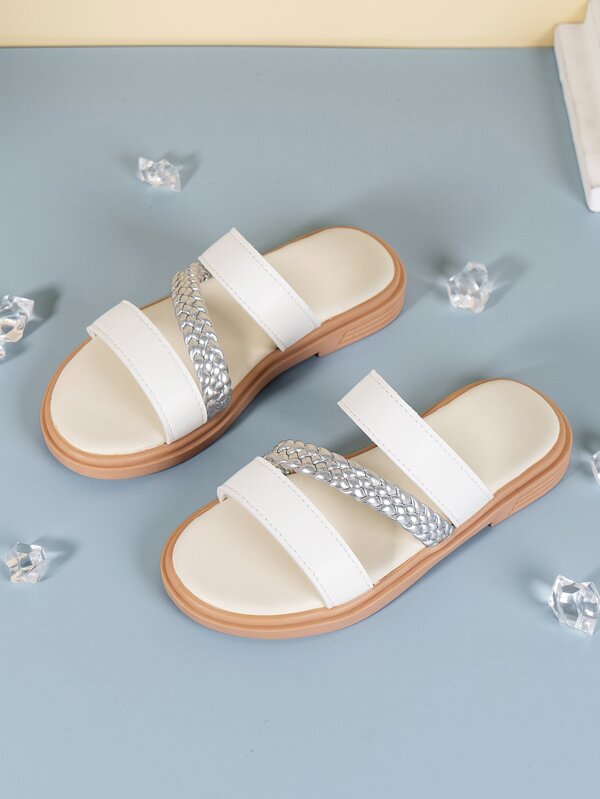 Girls Braided Detail Slide Sandals, Vacation Outdoor Flat Sandals ...