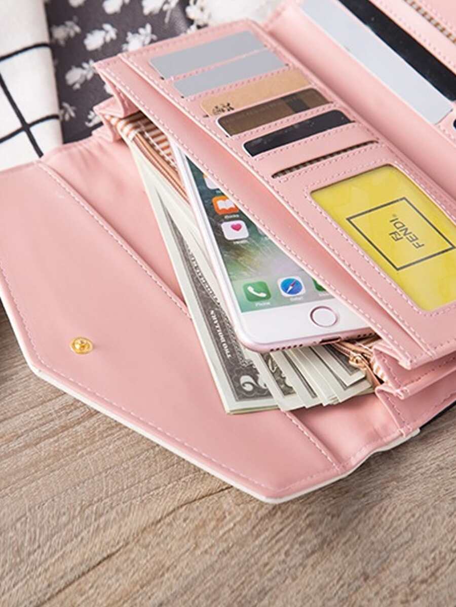 Korean Style Ditsy Floral & Diamond Pattern Colorblock Envelope Clutch ...