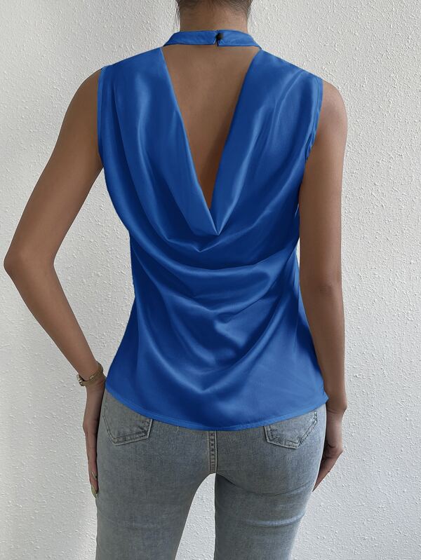 SHEIN BAE Draped Backless Satin Blouse | SHEIN USA