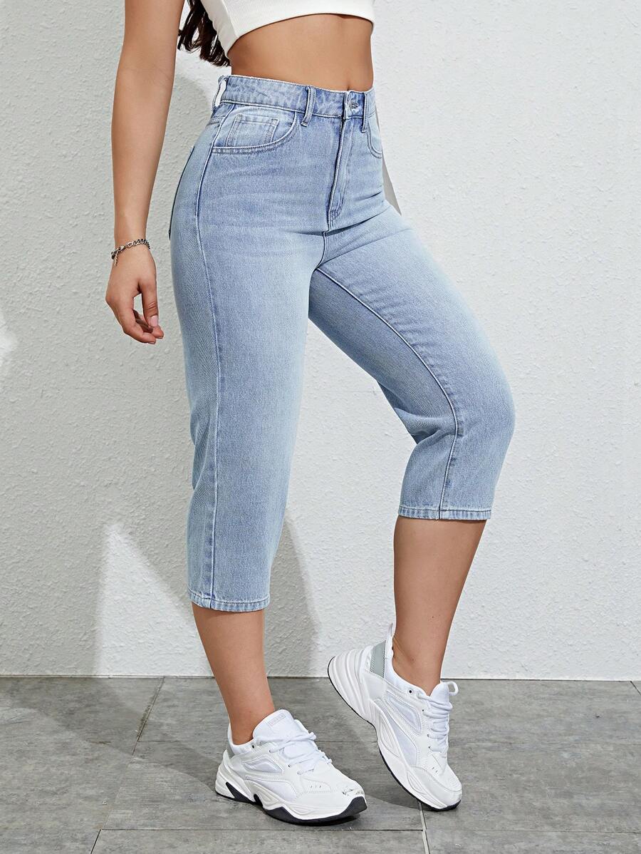 High Waist Capri Jeans | SHEIN USA