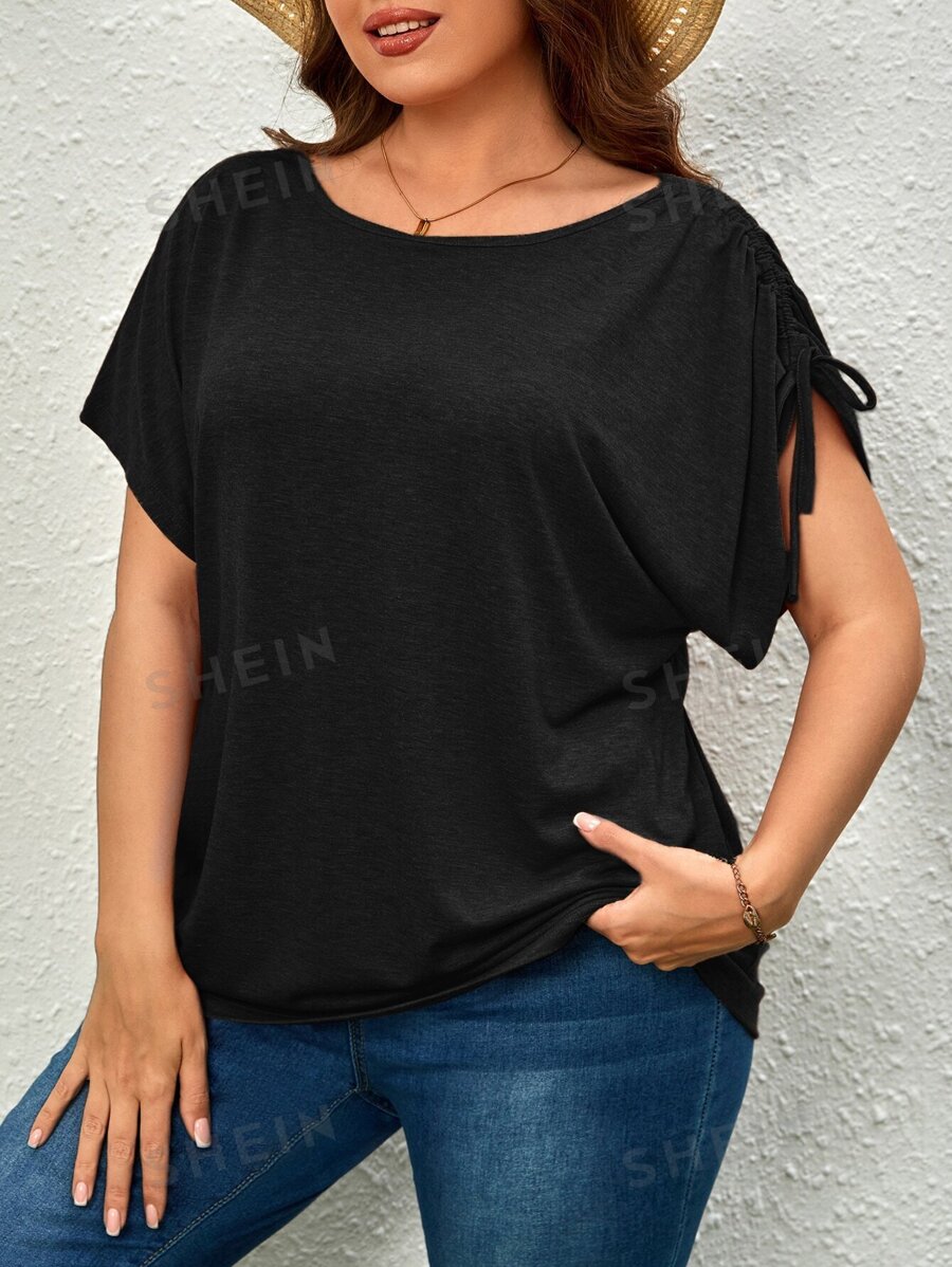 Shein Unity Plus Drawstring Side Batwing Sleeve Tee Shein Usa