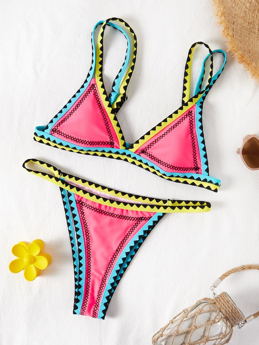 Bikinx Whip Stitch Triangle Thong Bikini | SHEIN USA