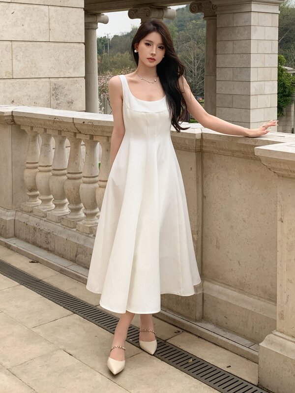 DAZY Solid Zip Back Dress | SHEIN USA