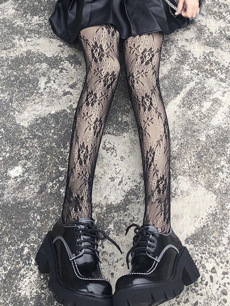 Floral Pattern Fishnet Tights | SHEIN USA