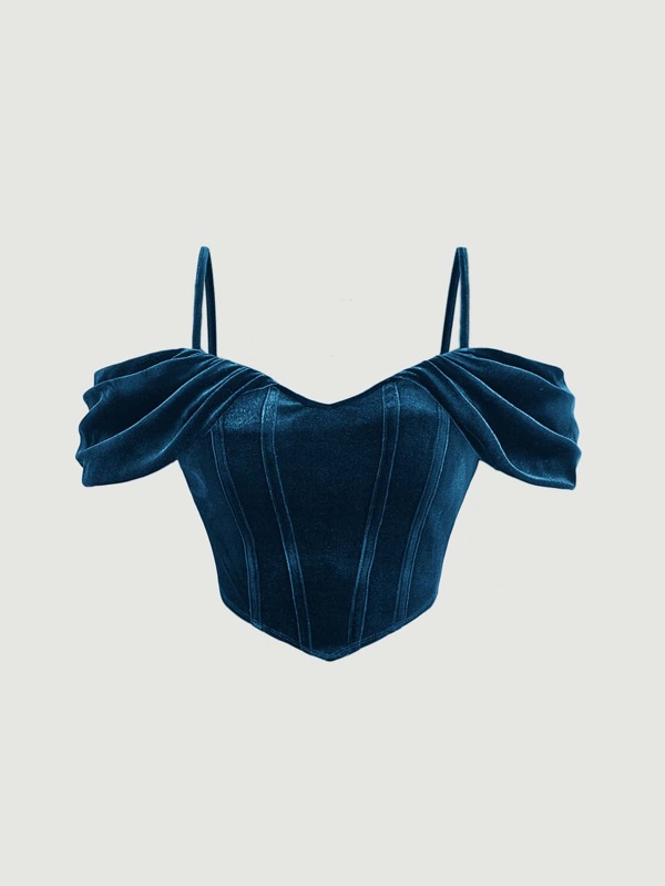 SHEIN MOD Cold Shoulder Hanky Hem Velvet Top | SHEIN UK