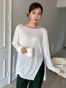DAZY Solid Split Hem Tee Sheer | SHEIN USA