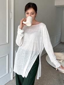 DAZY Solid Split Hem Tee Sheer | SHEIN USA