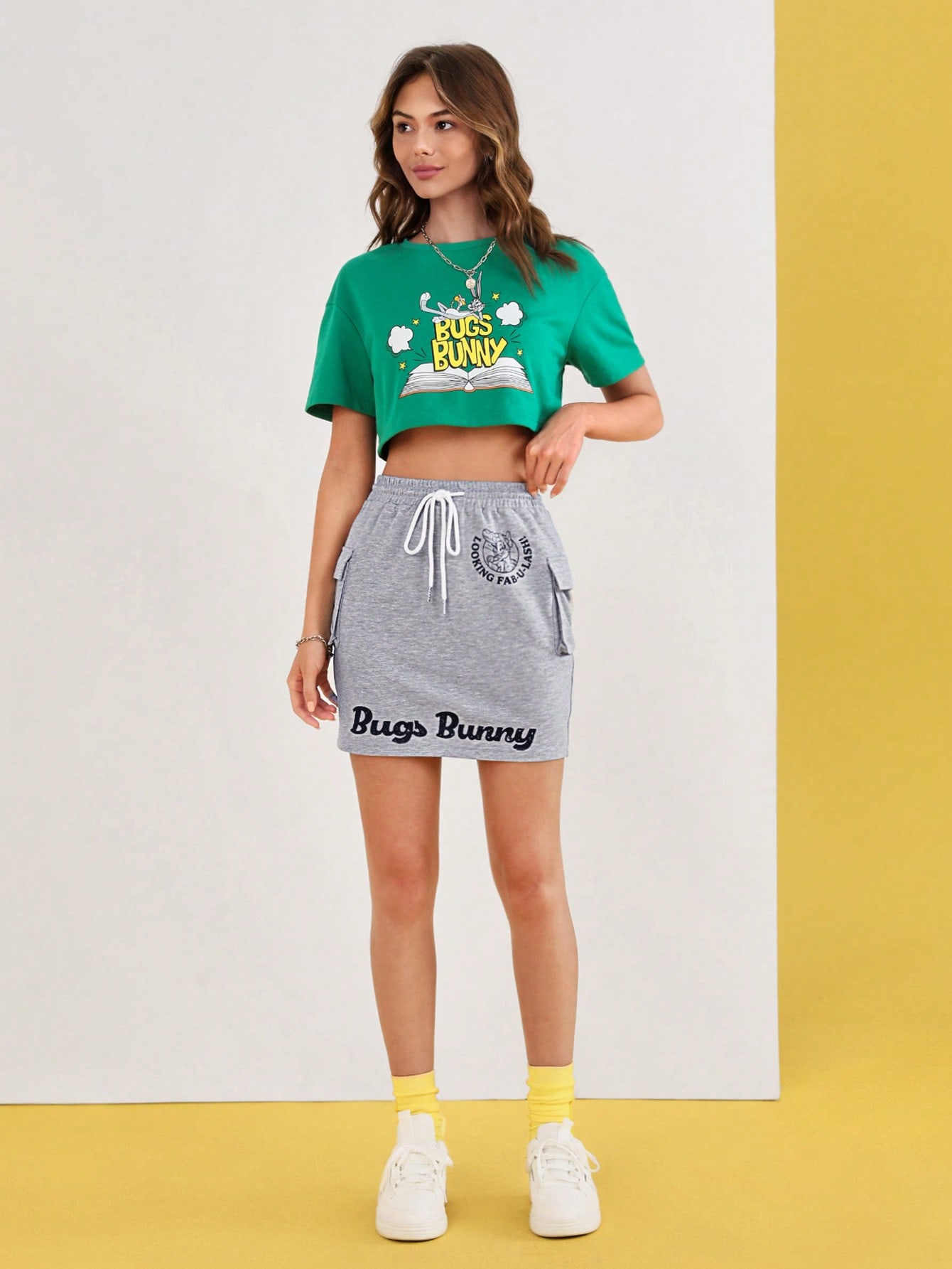 LOONEY TUNES X SHEIN Cartoon Graphic Drawstring Waist Flap Pocket Side ...