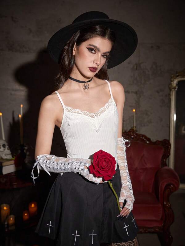 ROMWE Goth Contrast Lace Cami Top | SHEIN USA