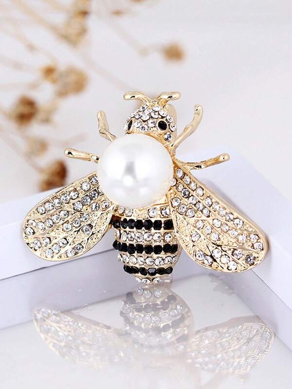 Femme 1 pièce Broche fausse perle & à strass à détail d'abeille glamour ...