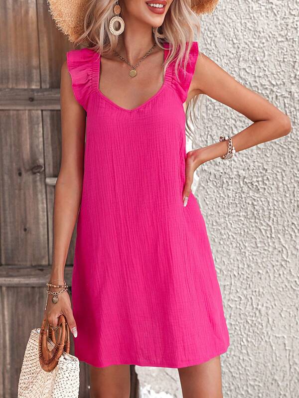 SHEIN VCAY Ruffle Trim Tie Backless Dress | SHEIN USA