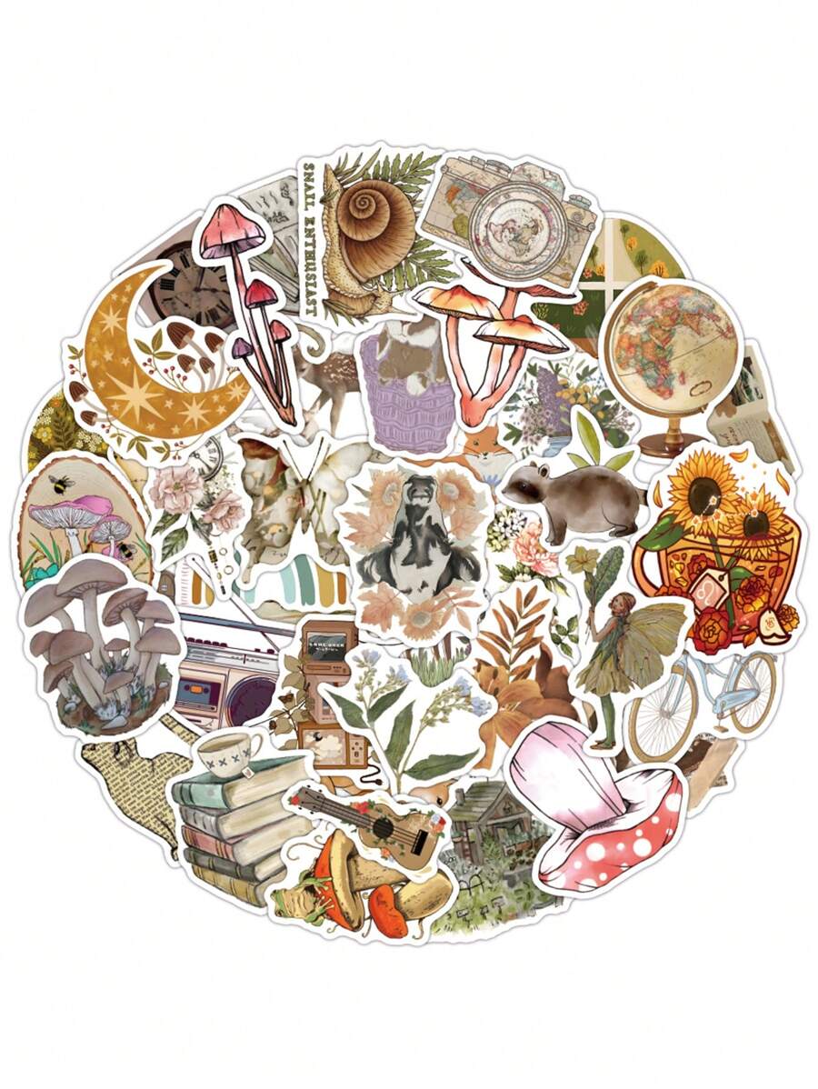 50pcs Mixed Pattern Assorted Sticker, Vintage Multi-purpose Sticker For 