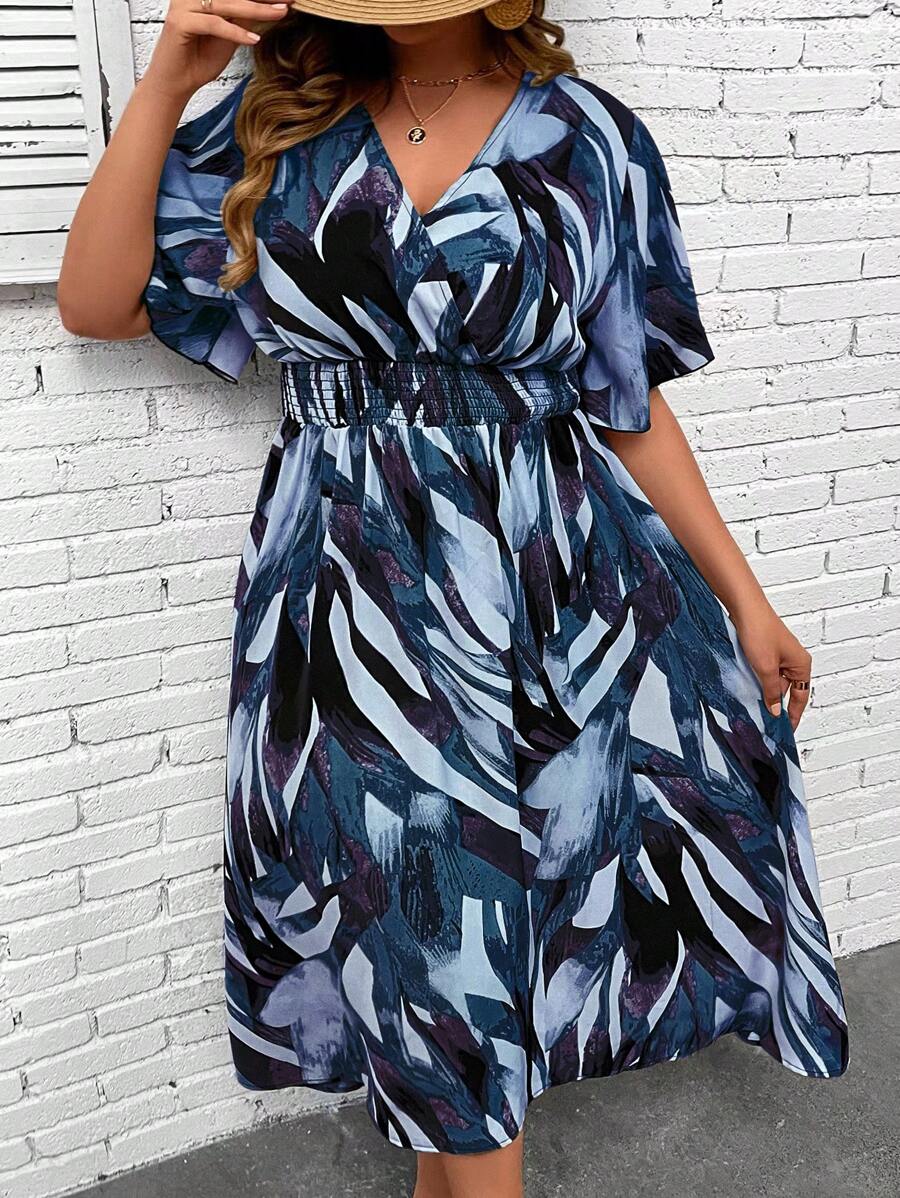 Breezaya Plus Allover Print Butterfly Sleeve Dress Maxi Women Outfit | SHEIN USA