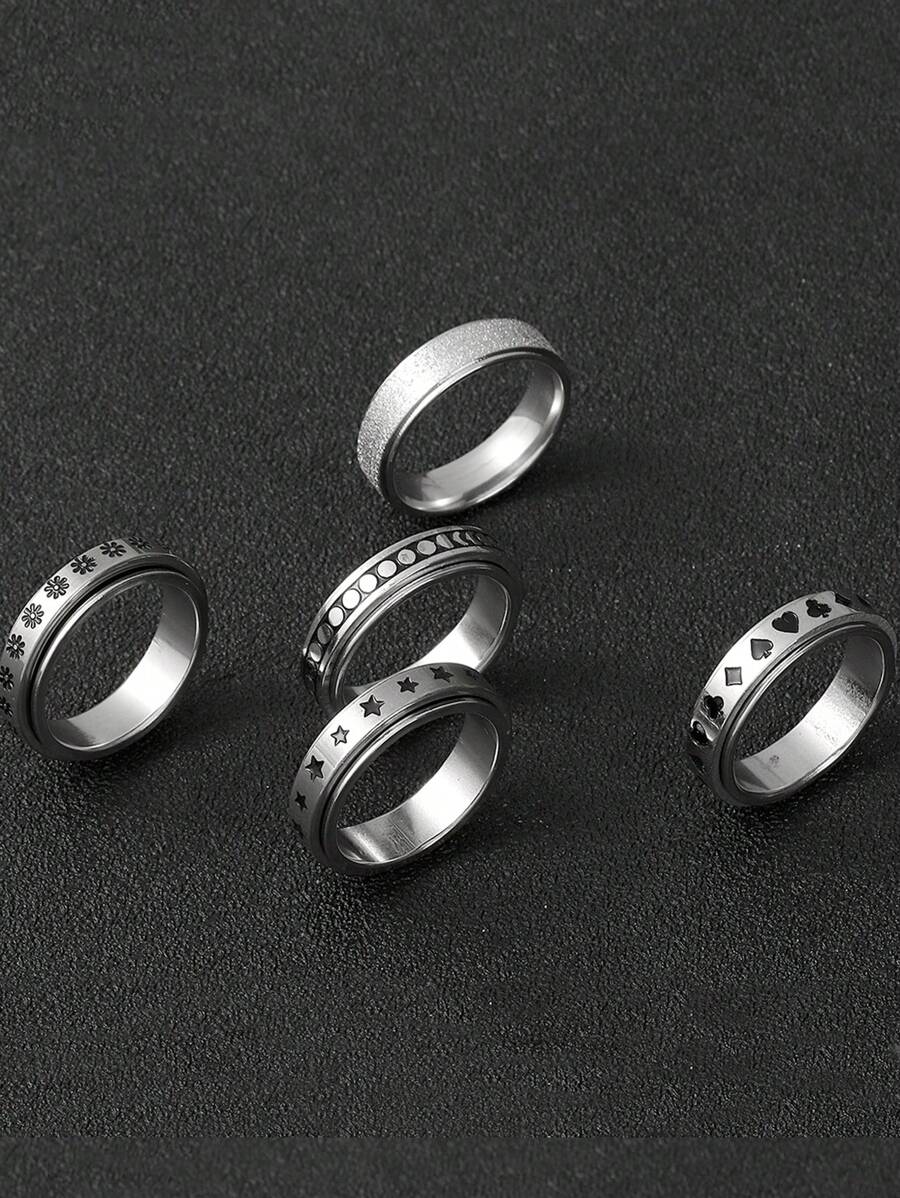 5pcs/set Men's Anxiety Relief Rotating Simple Heart Design Ring | SHEIN USA