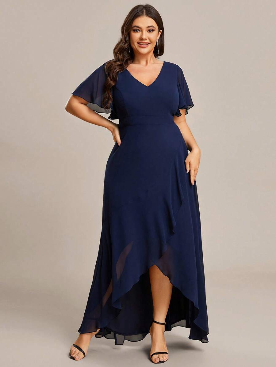 Plus Butterfly Sleeve Wrap Hem Chiffon Bridesmaid Dress Elegant Dress | SHEIN USA