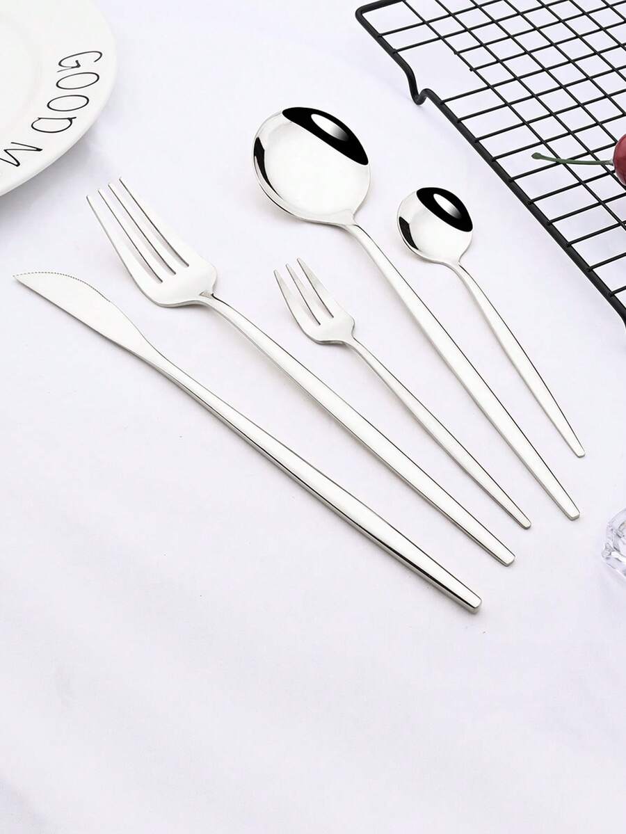 30pcs Stainless Steel Cutlery Set, Minimalist Silver Dining Set For ...