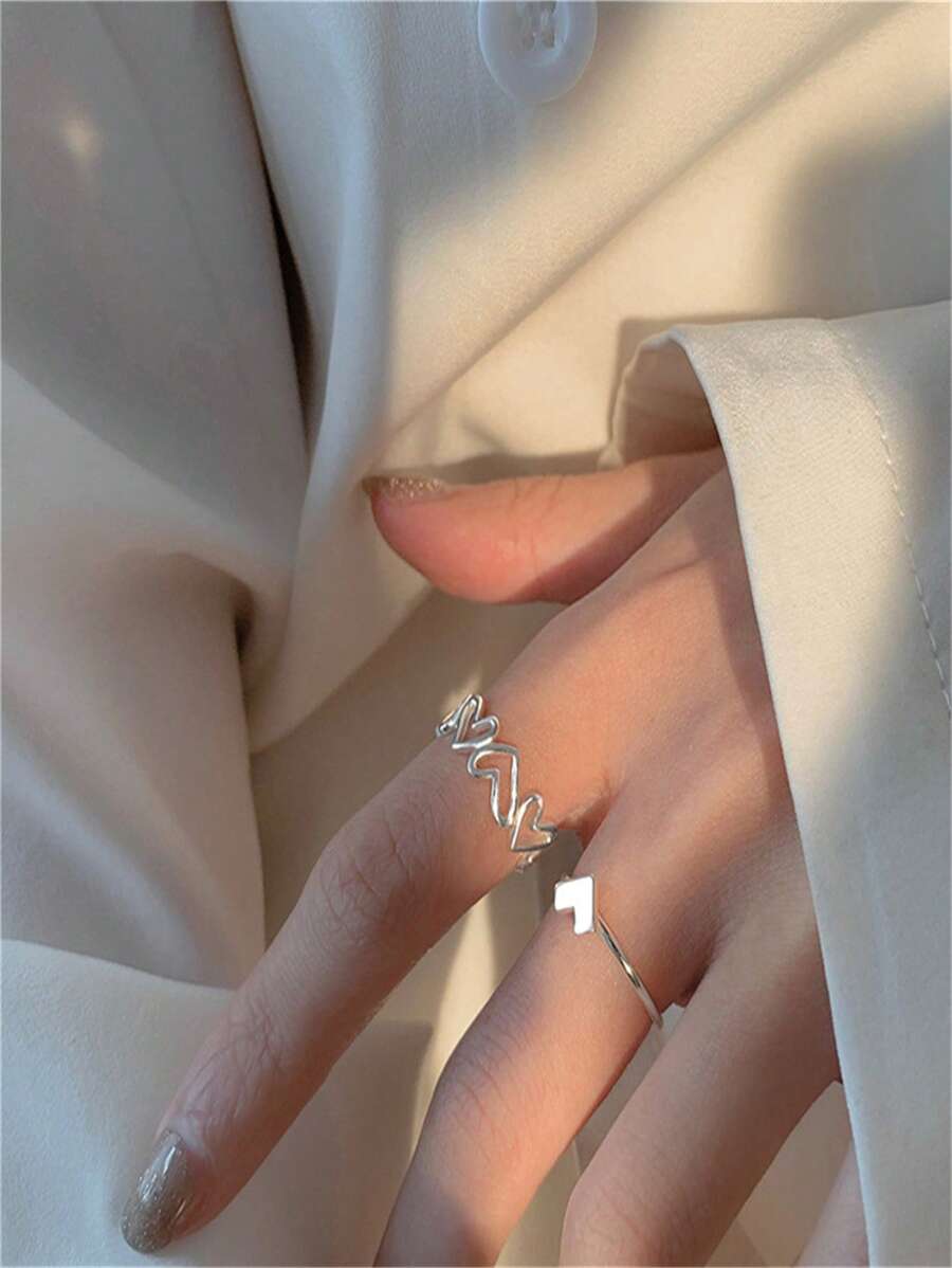 2pcs/set Heart Decor Ring | SHEIN USA