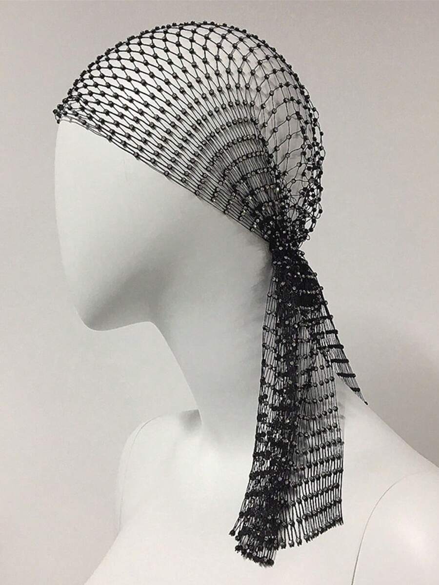 1pc Women Rhinestone Decor Fishnet Glamorous Costume Head Wrap For ...