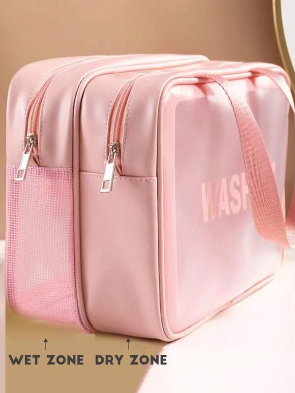 Clear Toiletry Bag Letter Graphic Waterproof Double Layers Multi ...