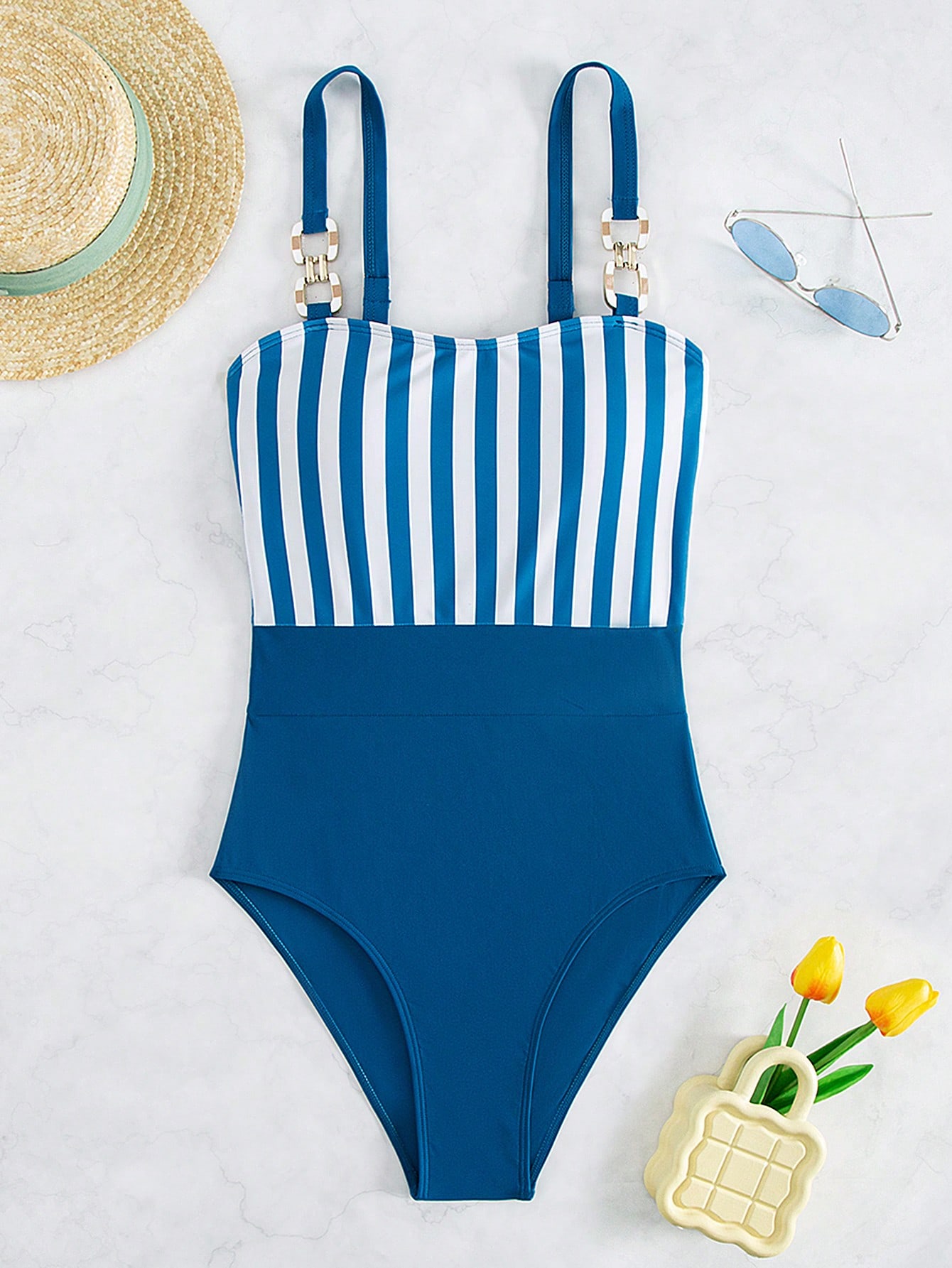 Striped Print One Piece Swimsuit Shein Usa